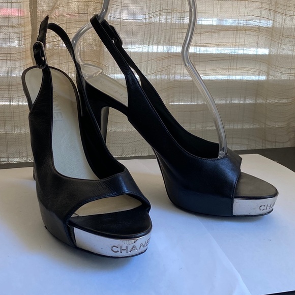 CHANEL | Shoes | Chanel Leather Heels Mules Open Size 388 Black ...